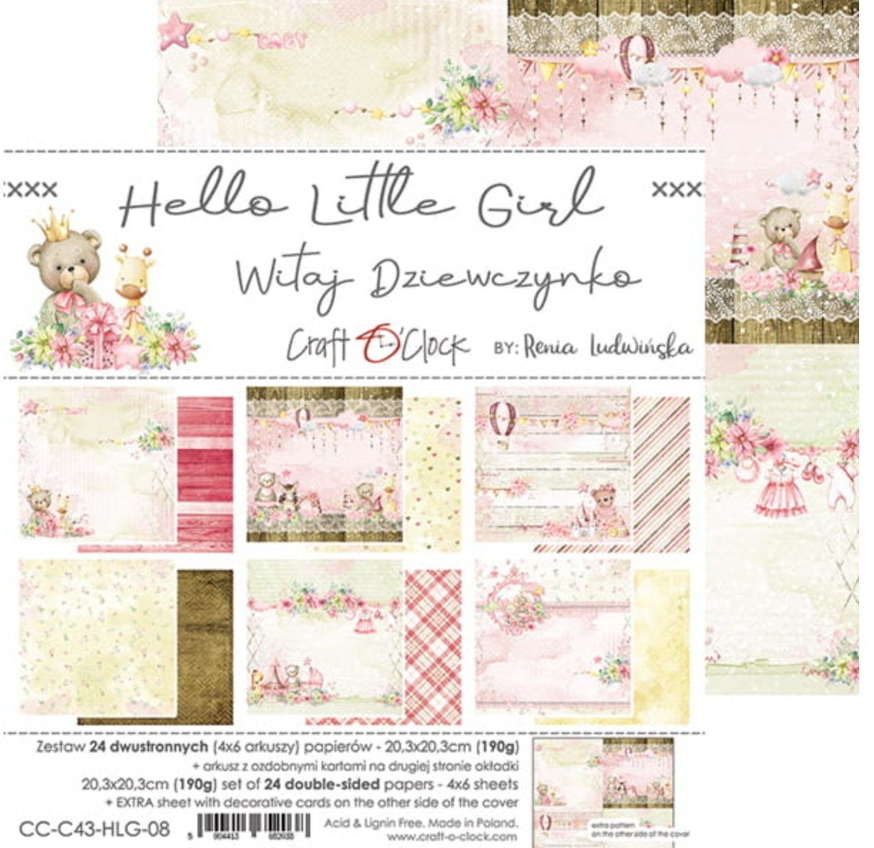 Craft O Clock - 8x8 Paper - Hello Little Girl - Baby's First Year ...